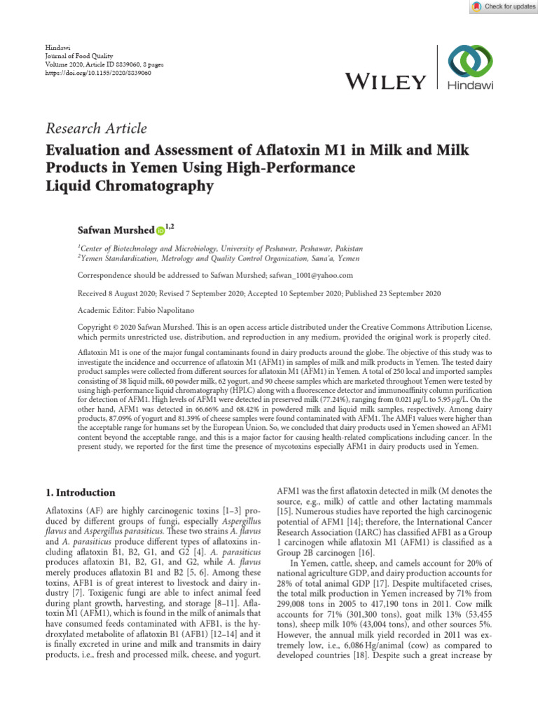 Journal of Food Quality - 2020 - Murshed - Evaluation and Assessment of ...