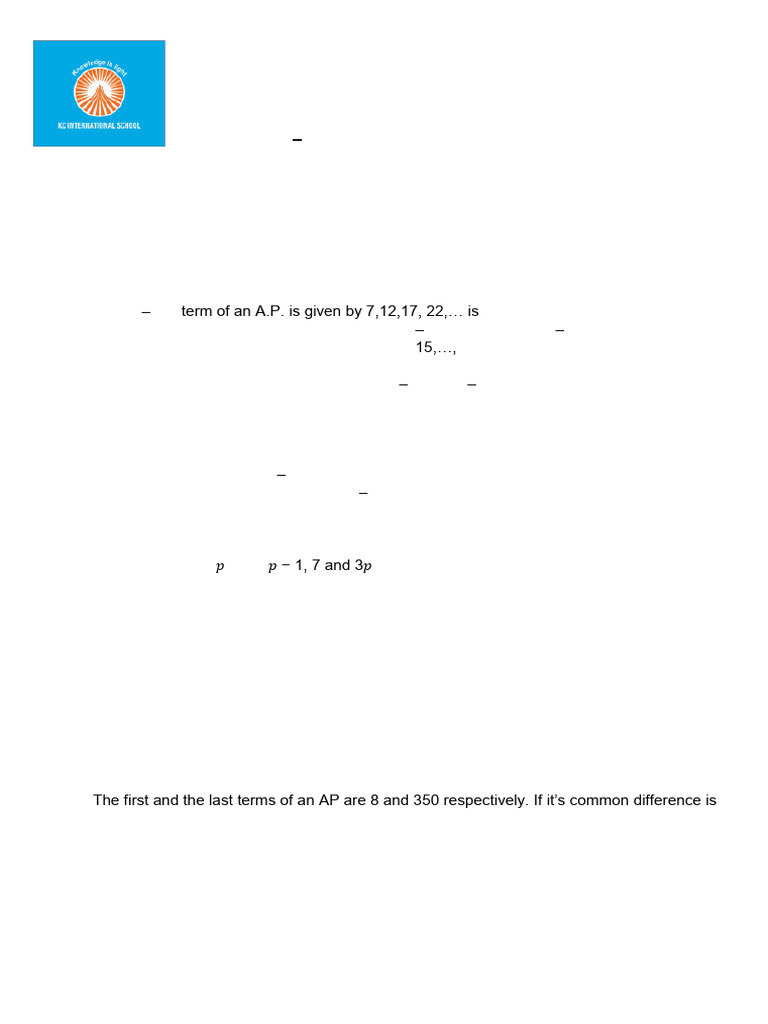 Arithmetic Progression Worksheet - 1 | PDF | Discrete Mathematics | Arithmetic