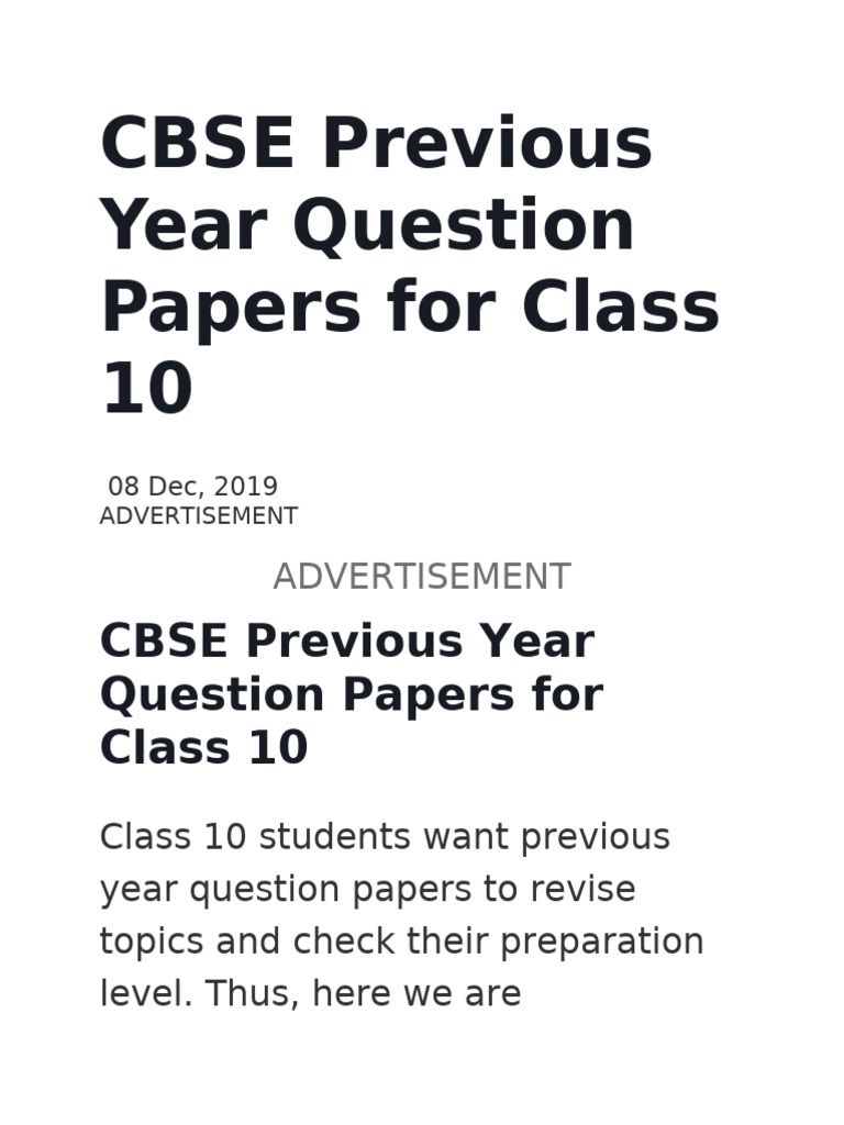 CBSE Class 10 Previous Year Papers | PDF | Qualifications | Domestic Policy