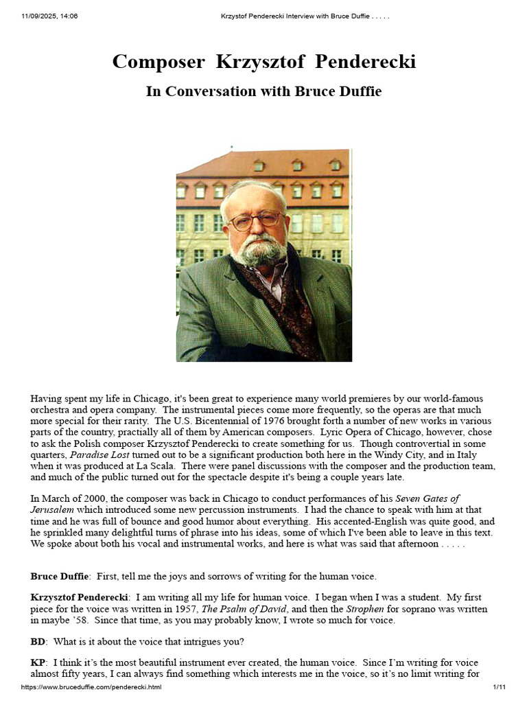Krzystof Penderecki | PDF | Chamber Music | Musical Instruments