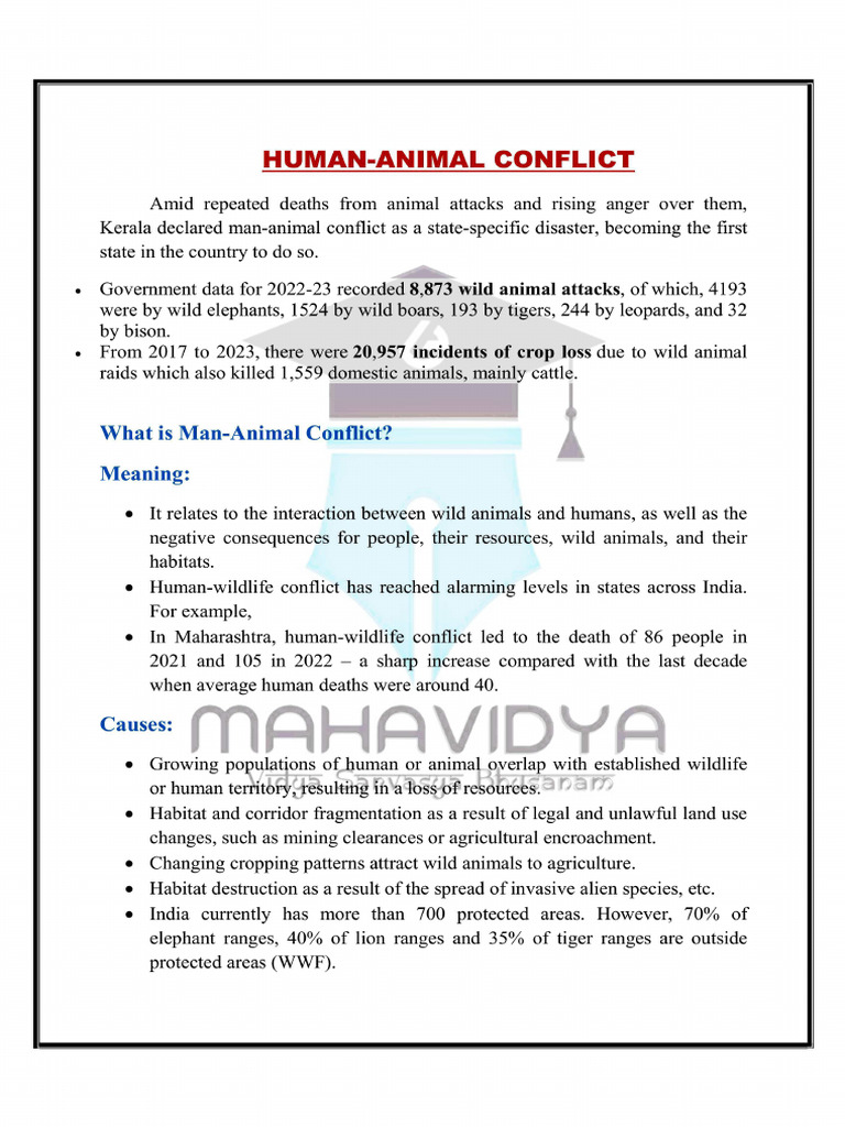 Human-Animal Conflict-MAHAVIDYA IAS | PDF