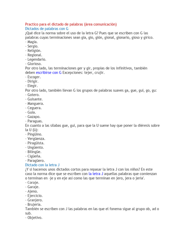 Dictado de Palabras DFDFDF | PDF | Lingüística | Fonética