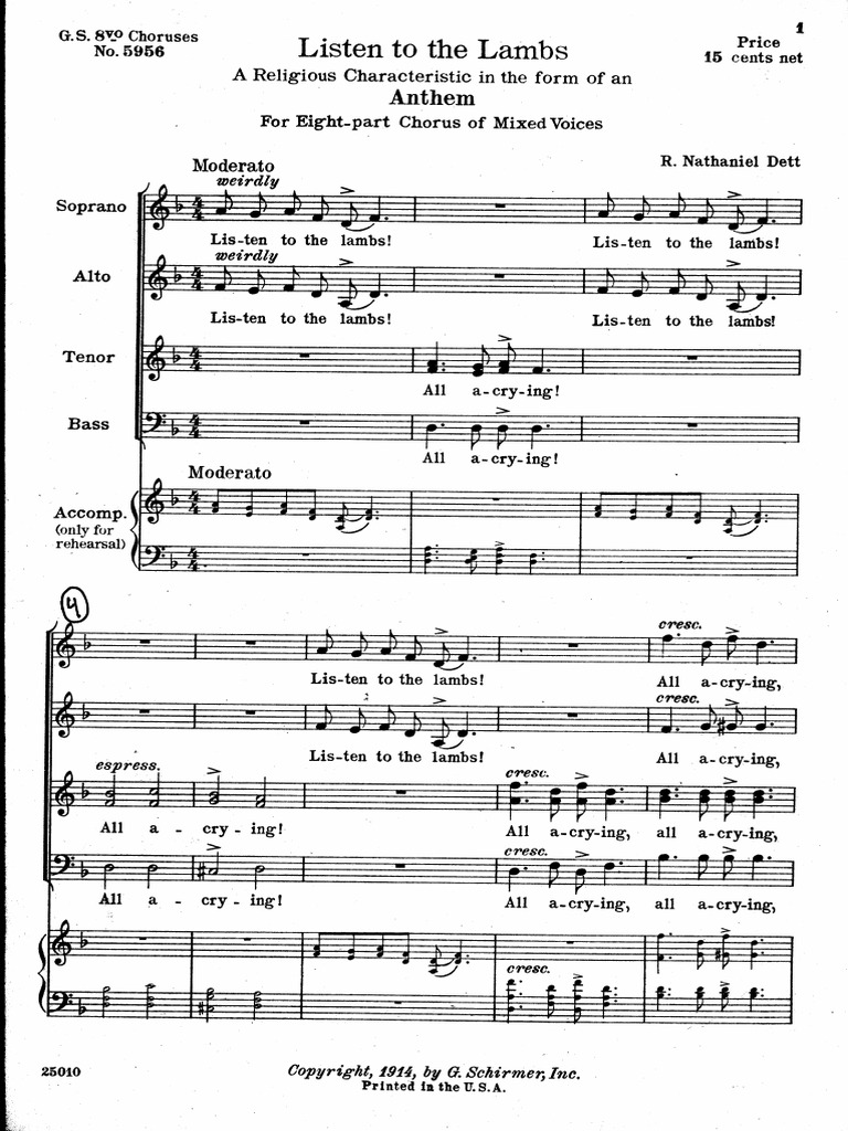 Robert Nathaniel Dett - Listen To The Lambs (1914) | PDF