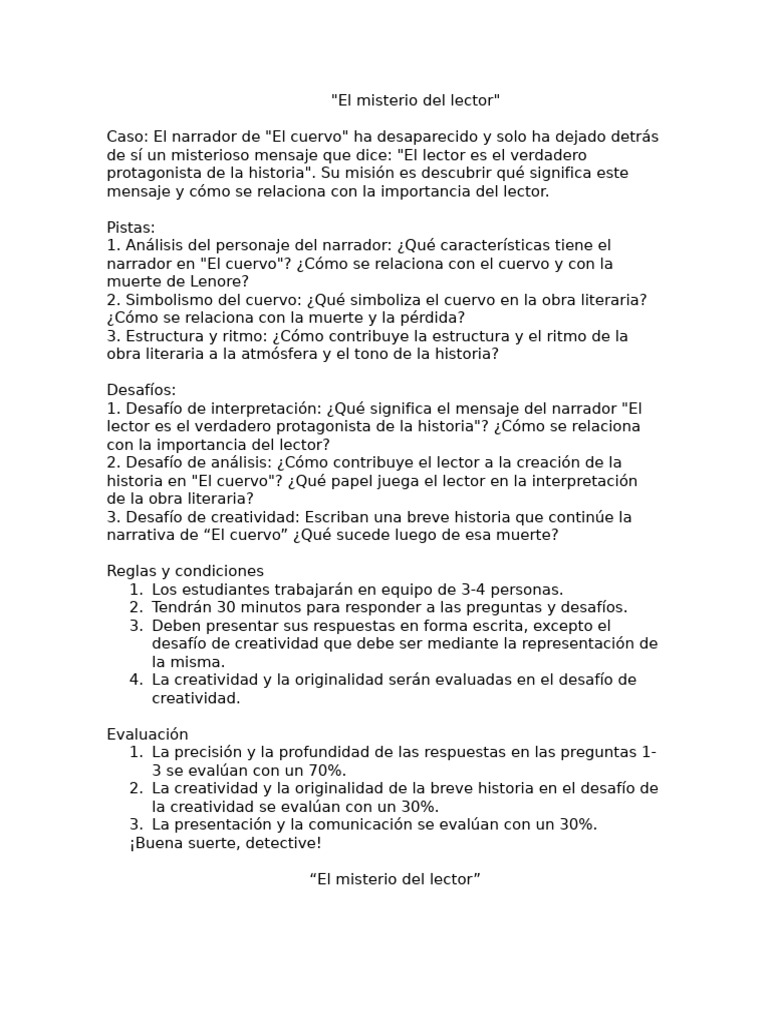 El Lector Como Detective | PDF | El Cuervo | Creatividad