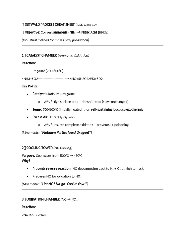 ? Ostwald Process Cheat Sheet | PDF