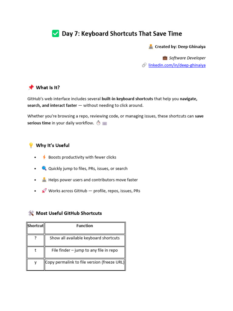Day 7 Keyboard Shortcuts That Save Time | PDF | Keyboard Shortcut ...