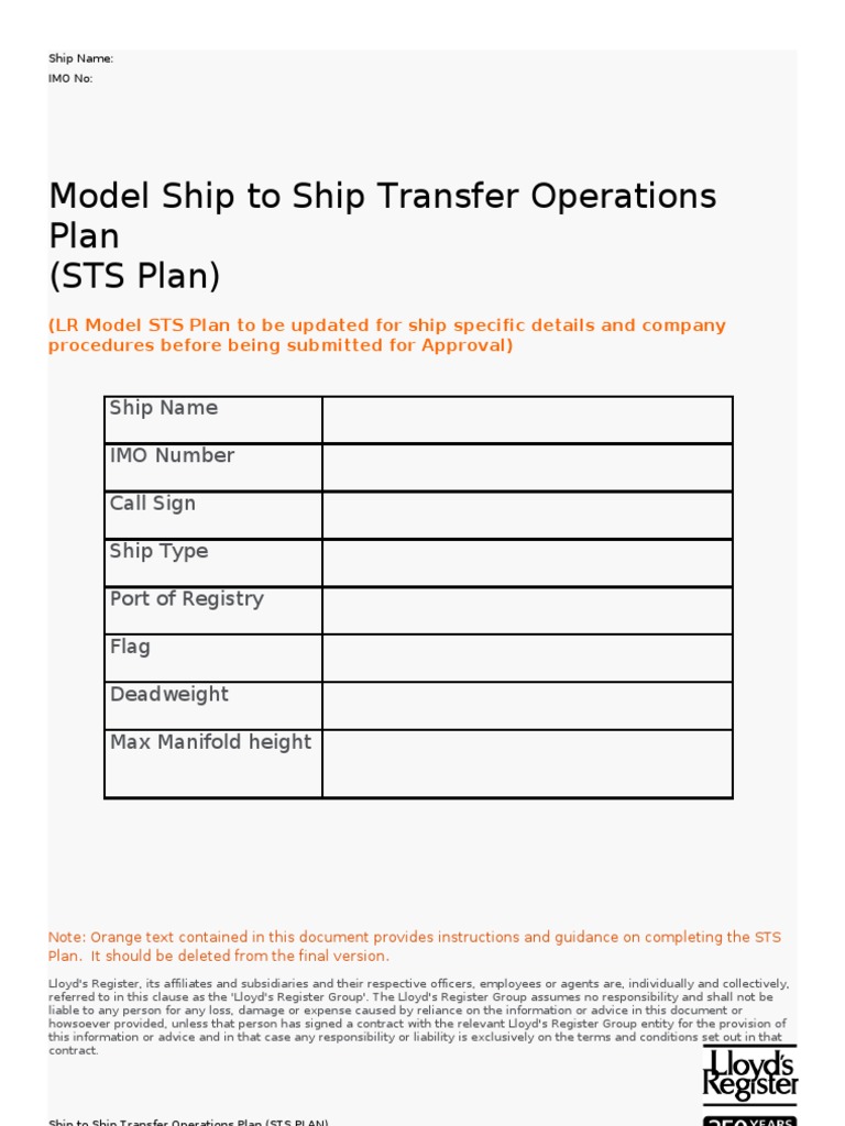 Model Ship To Ship Transfer Operations Plan - tcm155-200644 | PDF | Oil ...