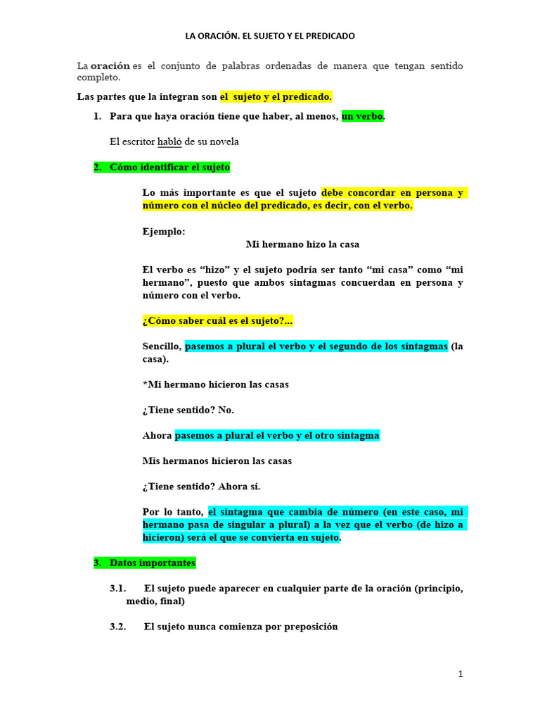 Contenidos Sujeto y Predicado | PDF | Asunto (gramática) | Predicado ...
