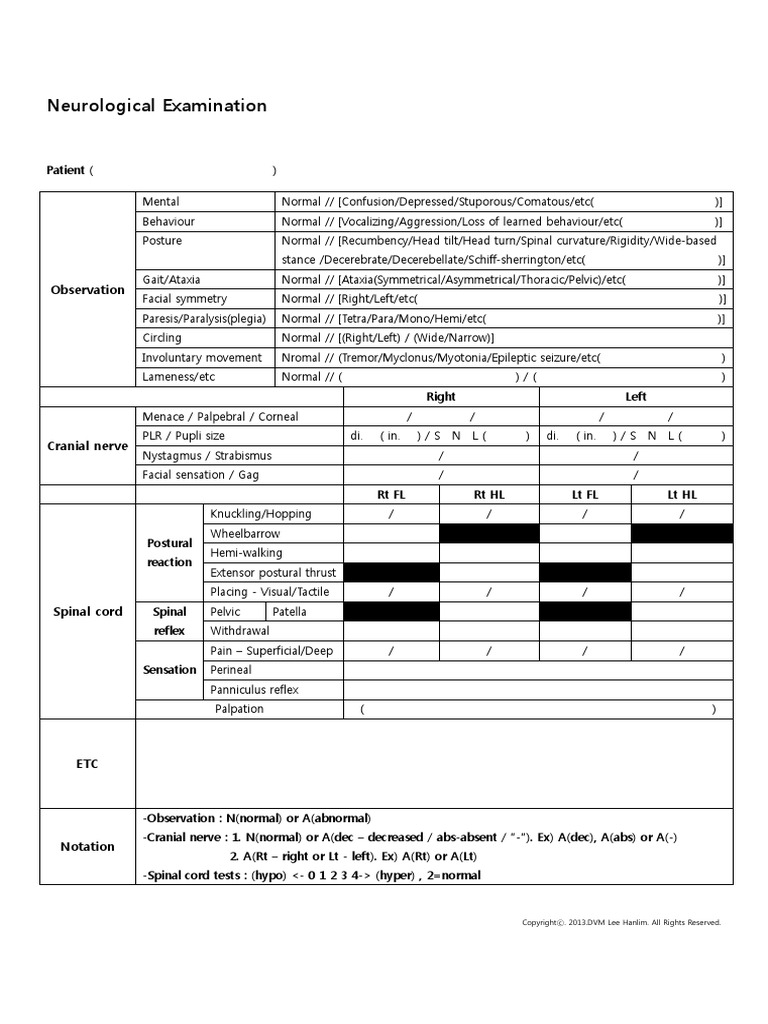 Neurological Examination Checklist | PDF | Human Diseases And Disorders ...