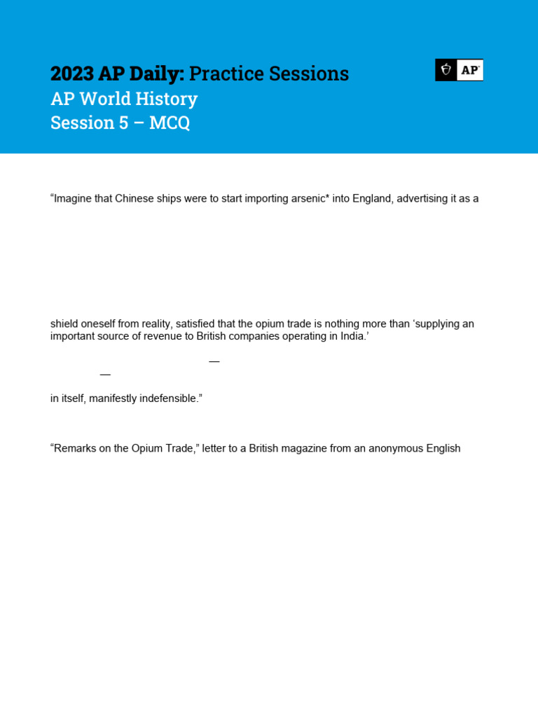 AP World History MCQ Worksheet 4 | PDF | Imperialism | Opium