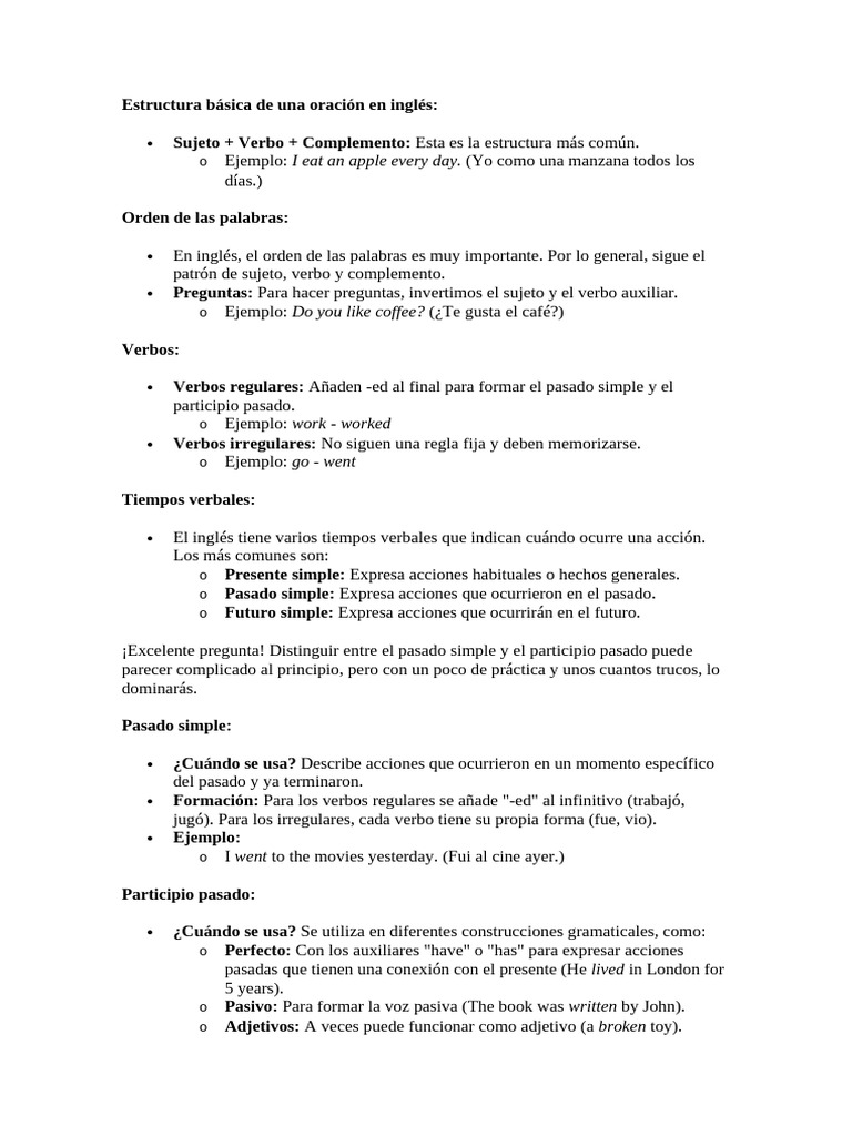 Estructura y tiempos verbales en inglés | PDF | Verbo | Semántica