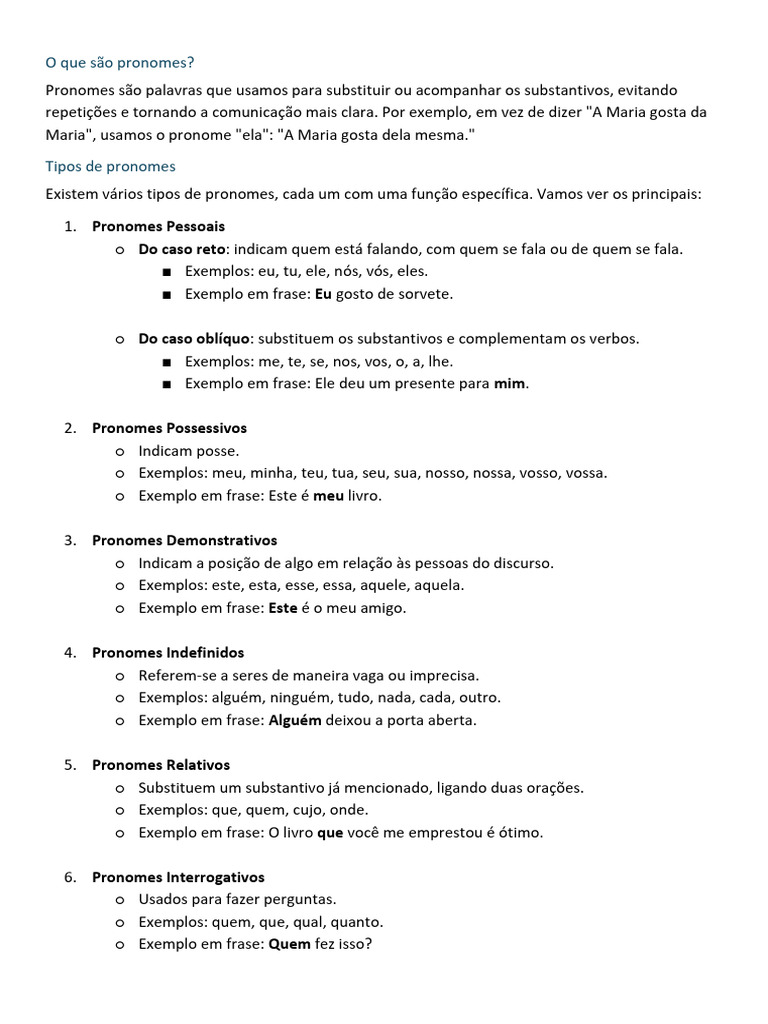 Resumo Sobre Pronome | PDF