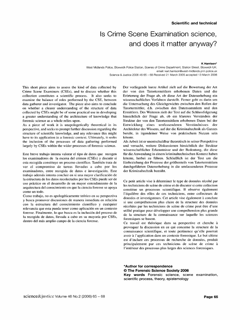Is Crime Scene Examination Science and D | PDF | Science | Knowledge