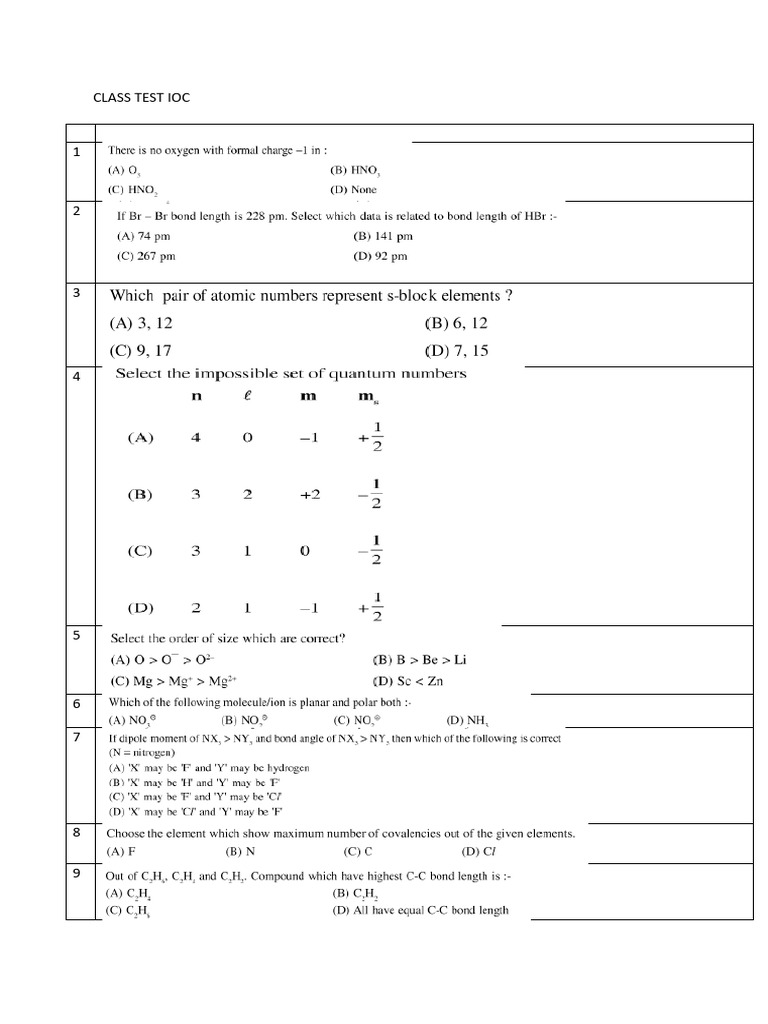 Nurture Ioc Class Test-4 With Answers | PDF