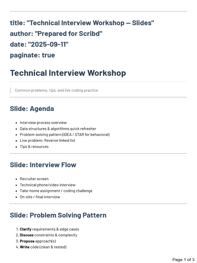 Technical Interview Workshop | PDF