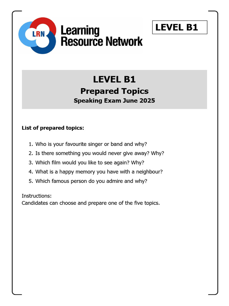 B1-C2 Speaking Exam Topics 2025 | PDF