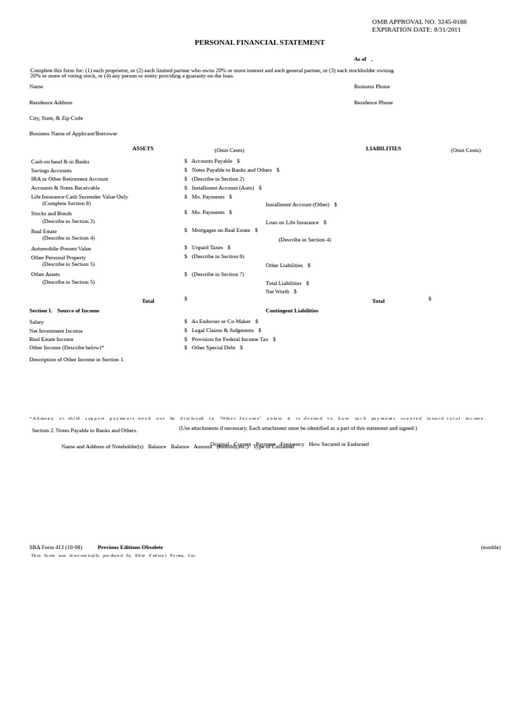 Fillable Personal Financial Statement | PDF | Business | Loans