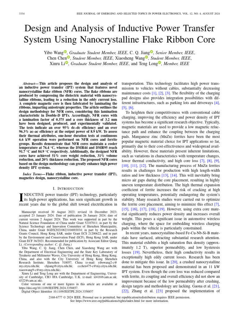 Inductive Power Transfer with NFR Cores | PDF | Inductance | Inductor
