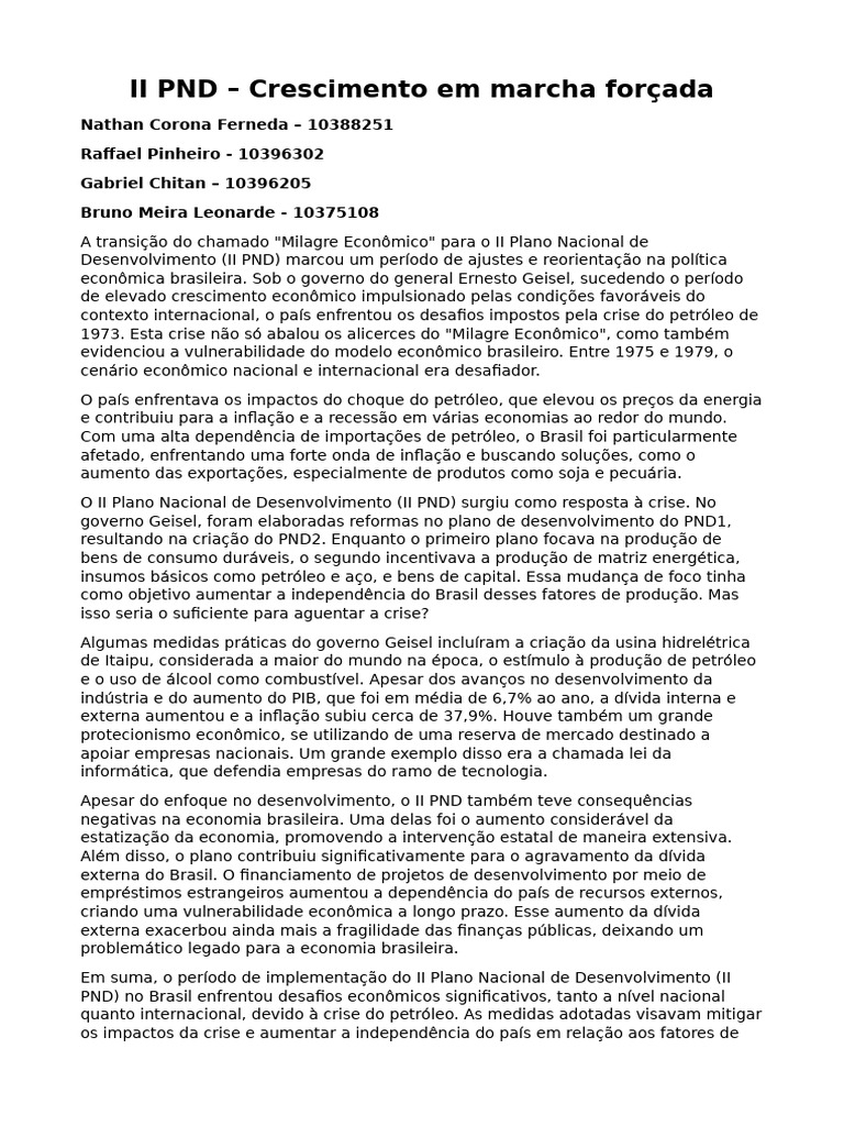 II PND: Desafios e Consequências Econômicas | PDF | Economia | Economias