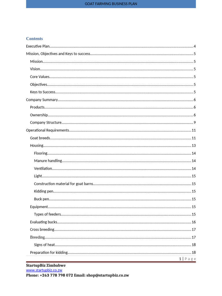 Goat Farming Business Plan | PDF | Partnership | Goat