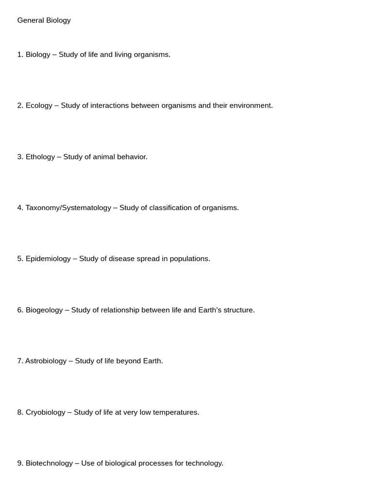 Comprehensive Guide to Biology Fields | PDF | Zoology | Herpetology