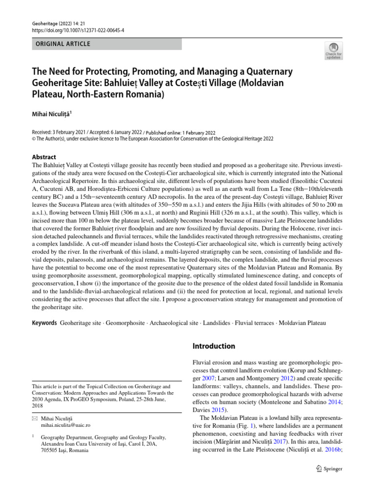 The Need For Protecting Promoting and Managing A Quaternary Geoheritage ...
