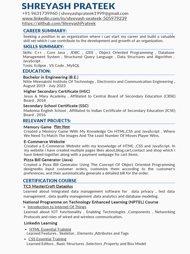 Shreyash Prateek SoftwareDeveloper | PDF