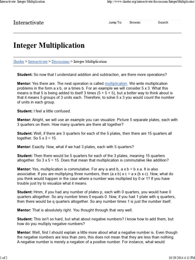 Interactivate - Integer Multiplication | PDF | Multiplication | Numbers