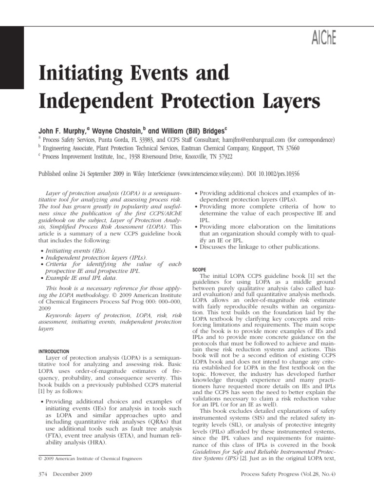 Initiating Events and Independent Protection Layers: John F. Murphy ...