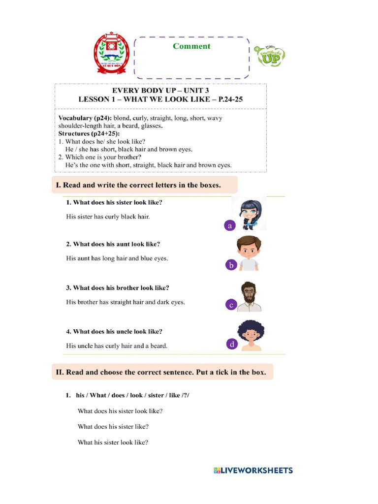 Unit 3 Lesson 1 What We Look Like | PDF