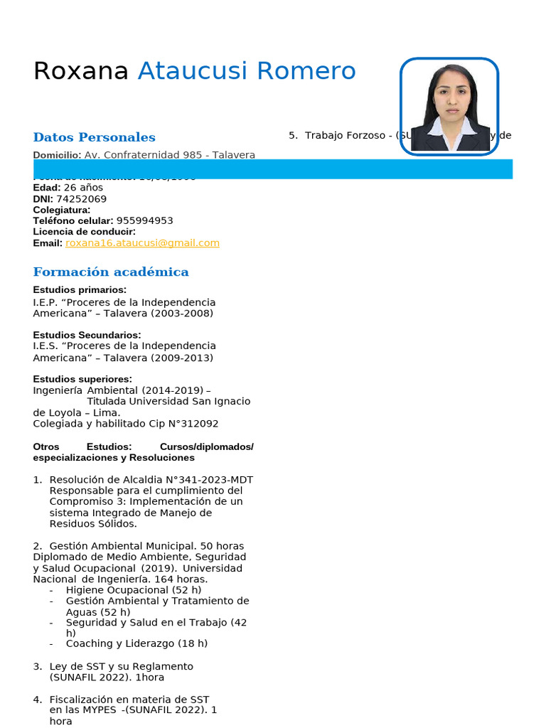 Cv-Roxana Ataucusi Romero - Compressed | PDF