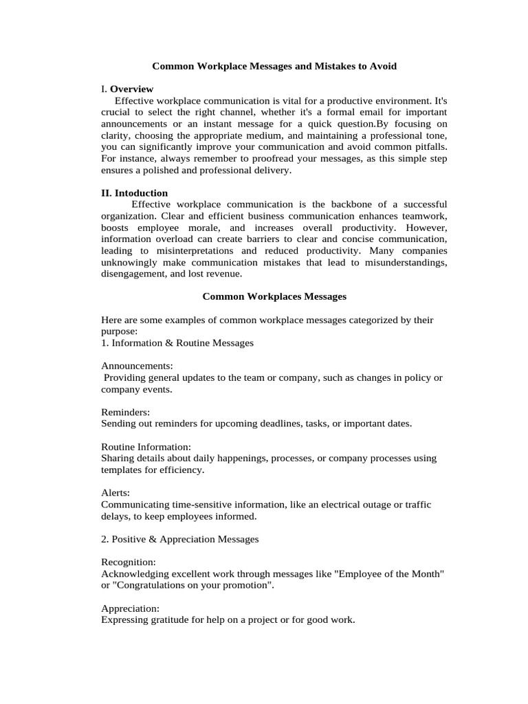 Common Workplace Messages and Mistakes To Avoid | PDF | Memorandum ...