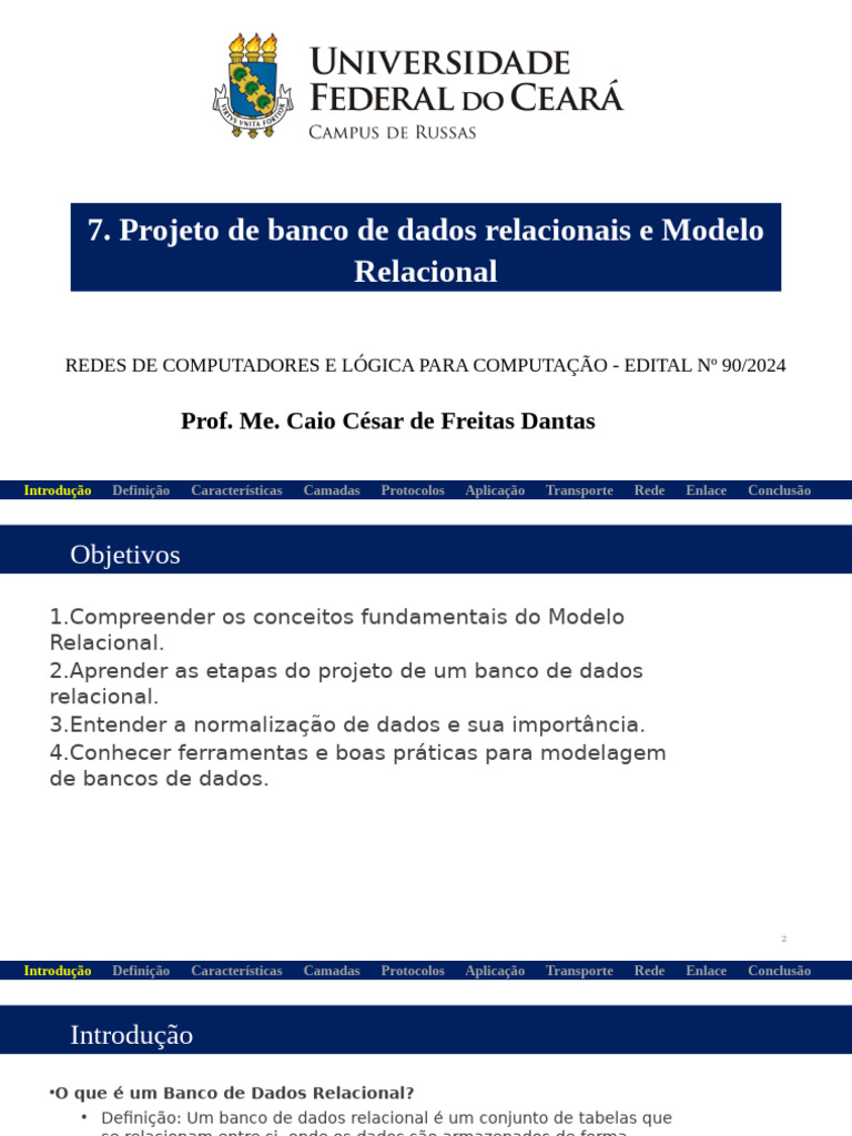7. Projeto de banco de dados relacionais e Modelo Relacional | PDF ...