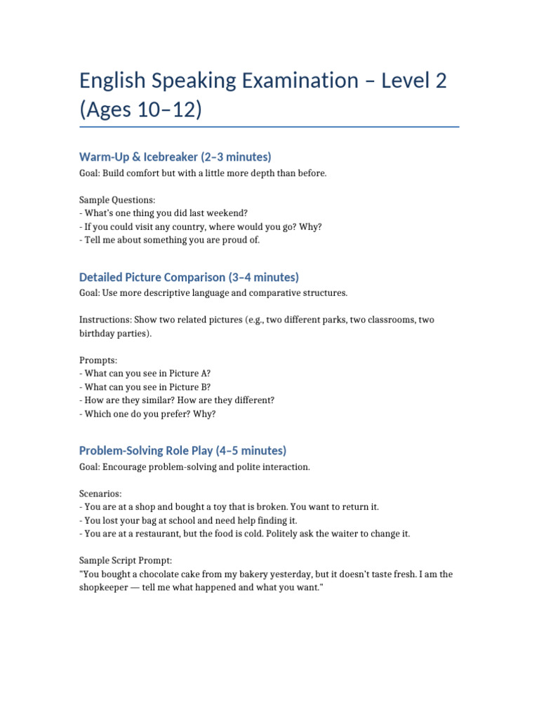 Level 2 English Speaking Exam Guide | PDF | Learning | Human Communication