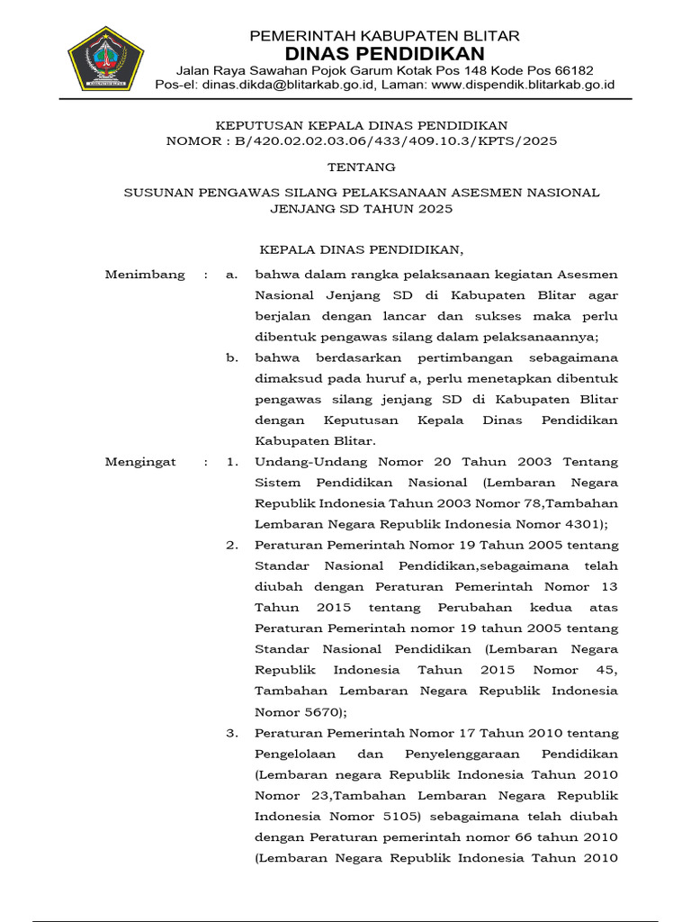 Sk Pengawas Silang Anbk 2025 | PDF