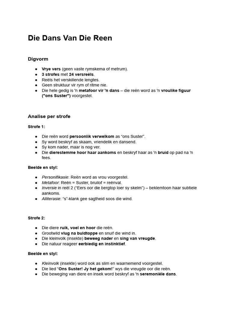 Die Dans Van Die Reen Analysis | PDF