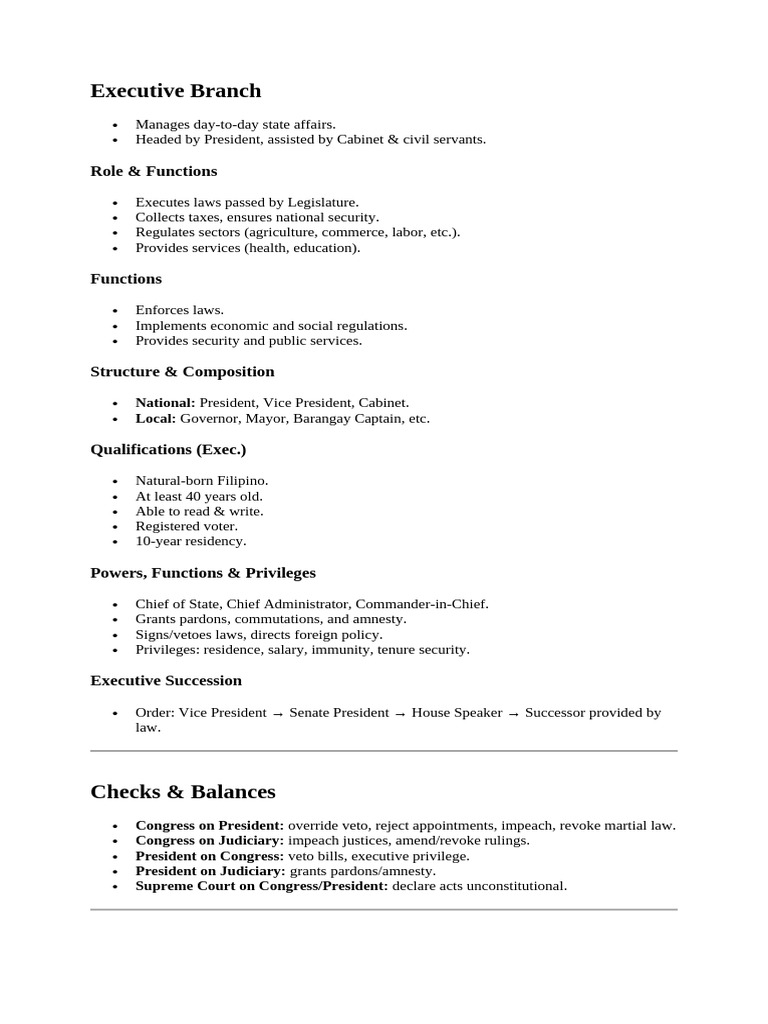 Executive Branch Test and Summary | PDF | Presidents Of The United ...