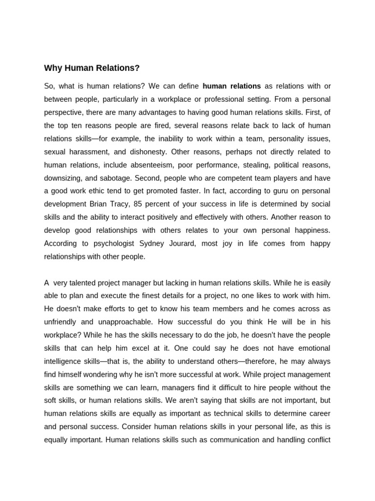 Importance of Human Relations Skills | PDF | Cost Of Living | Social ...