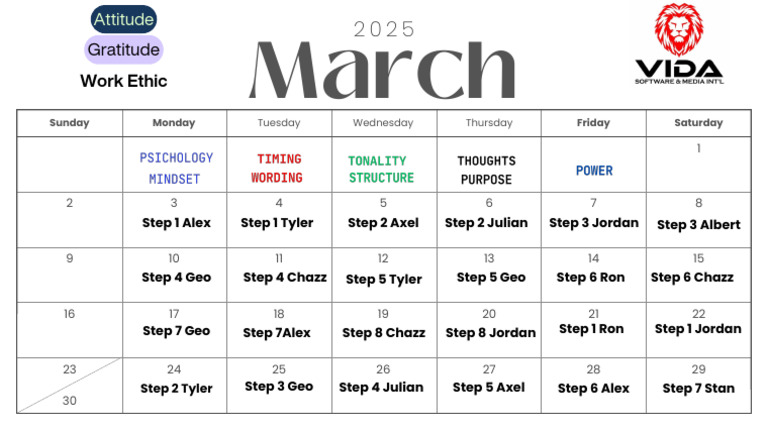 Mindset Calendar March 2025 | PDF