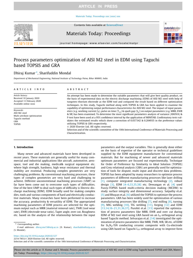 Process Parameters Optimization of AISI M2 Steel in EDM Using Taguchi ...