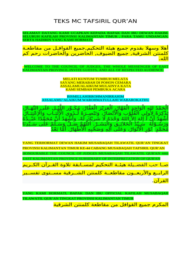 Teks. Mc Mtq Tafsir | PDF
