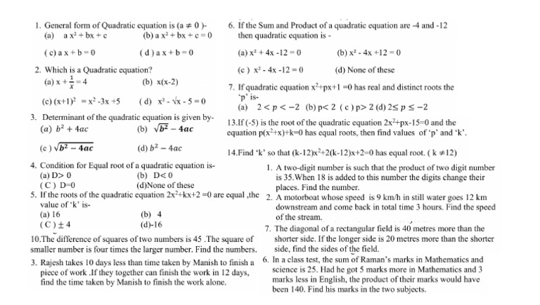 10 Quad Eq 1 | PDF