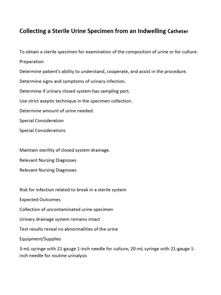 Sterile Urine Specimen Collection Guide | PDF | Urine | Infection