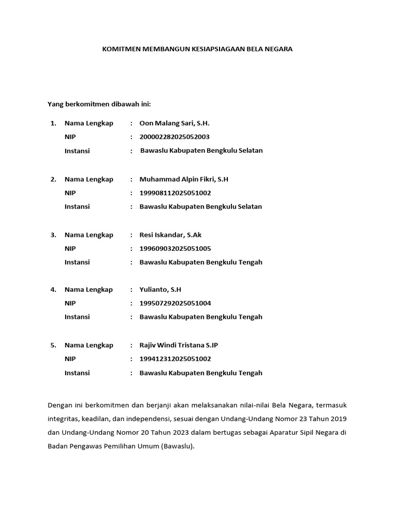 Komitmen Membangun Kesiapsiagaan Bela Negara Kelompok 4a | PDF