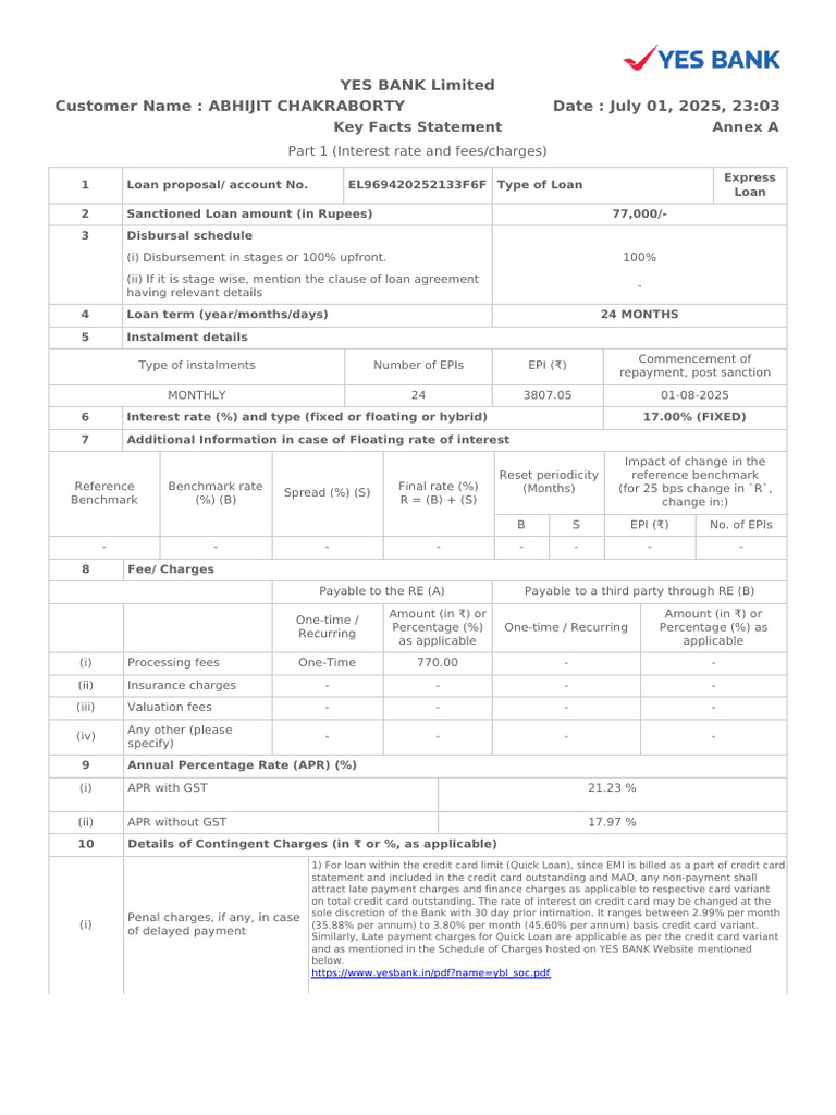 Key Fact Statement Express Loan 010720251103pm | PDF | Annual ...