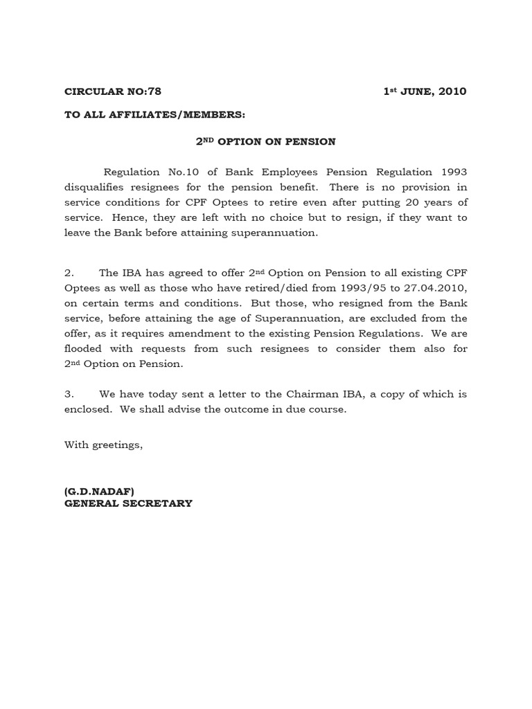 AIBOC Circular 01 06 2010 | PDF | Pension | Retirement