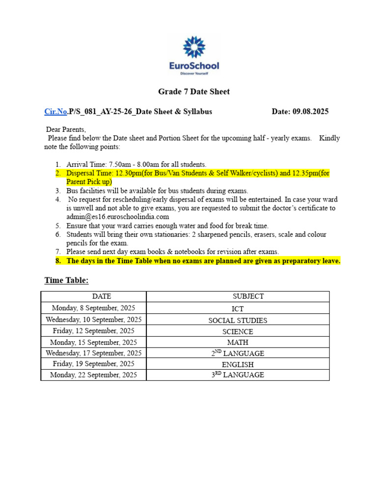 ESUT Grade 7 HY Portion & Date Sheet - Docx - 1691094683402375169SD ...