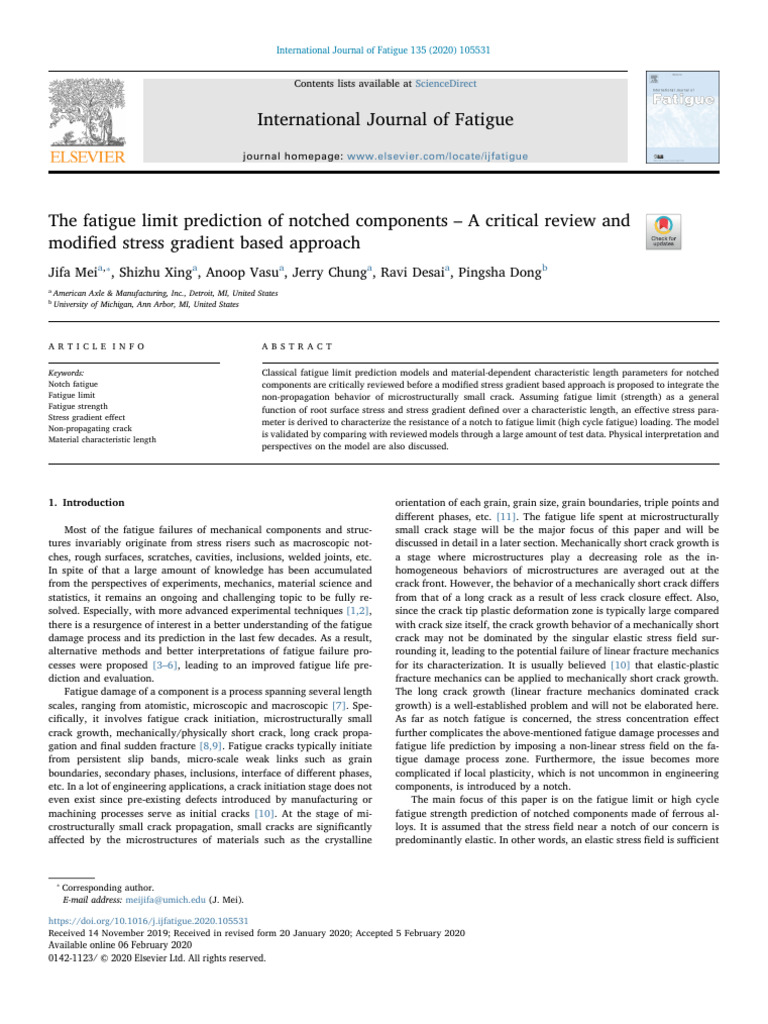 The Fatigue Limit Prediction of Notched Components - A Critical Review ...