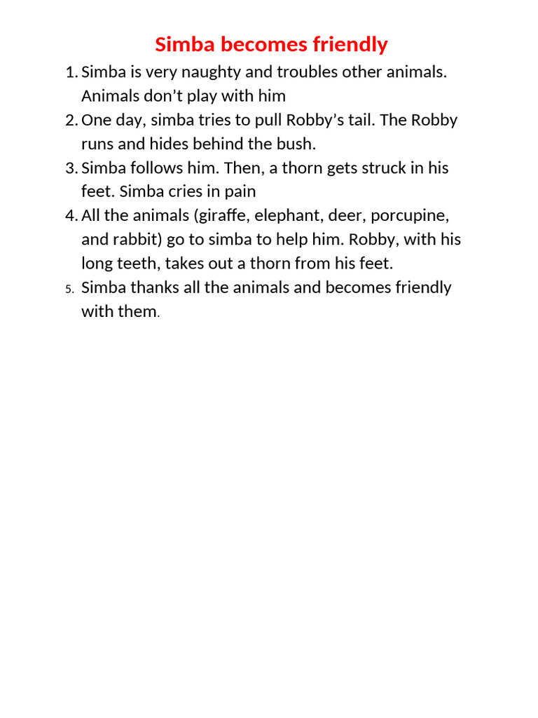 Simba Becomes Friendly | PDF