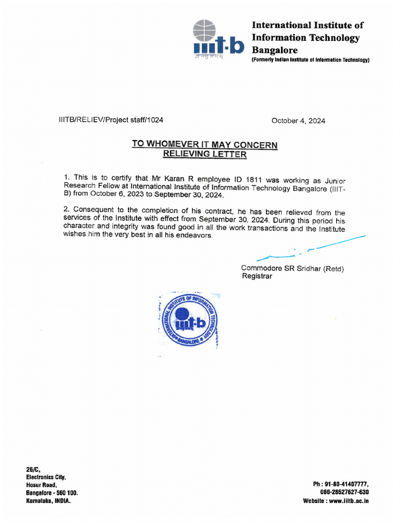 Exp N Relieving Letter Karan | PDF